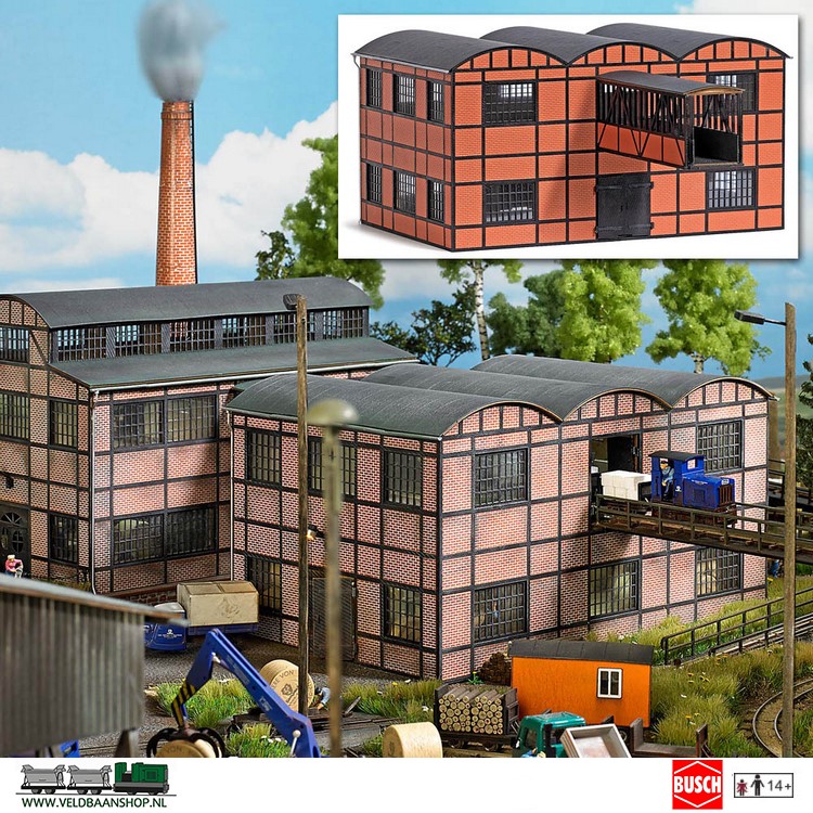 Busch 1558 bouwpakket fabrieksgebouw + brug H0 | Veldbaanshop
